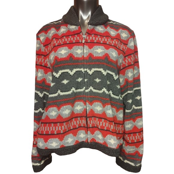 Tan Jay | Sweaters | Tan Jay Womens Grayred Tribal Pattern Fleece Lined ...